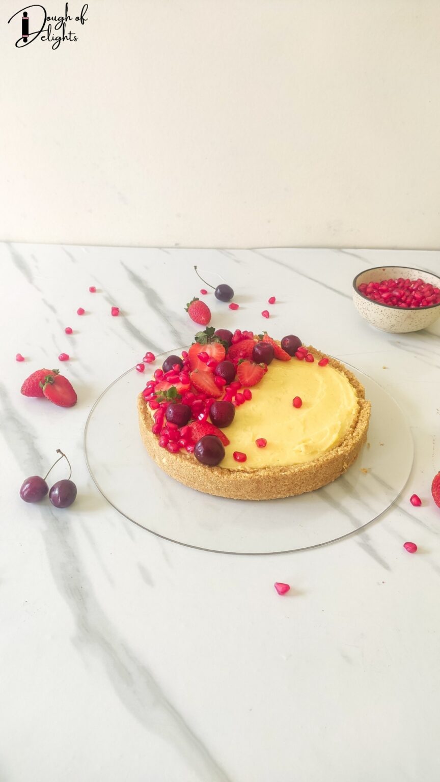 Vanilla Custard Fruit Tart (No-Bake, Biscuit Crust) - DOUGH OF DELIGHTS