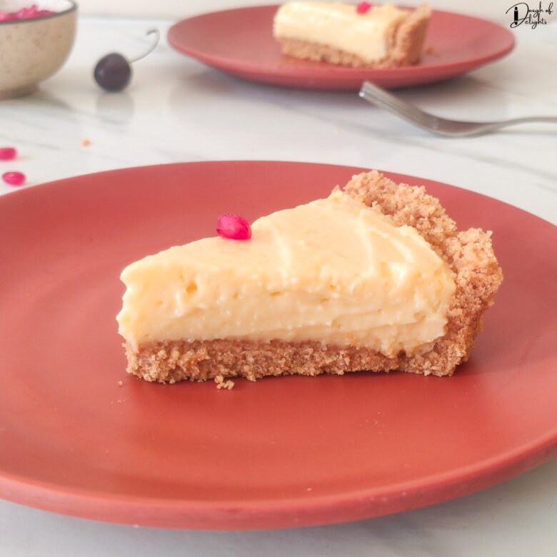 Vanilla Custard Fruit Tart (No-Bake, Biscuit Crust) - DOUGH OF DELIGHTS