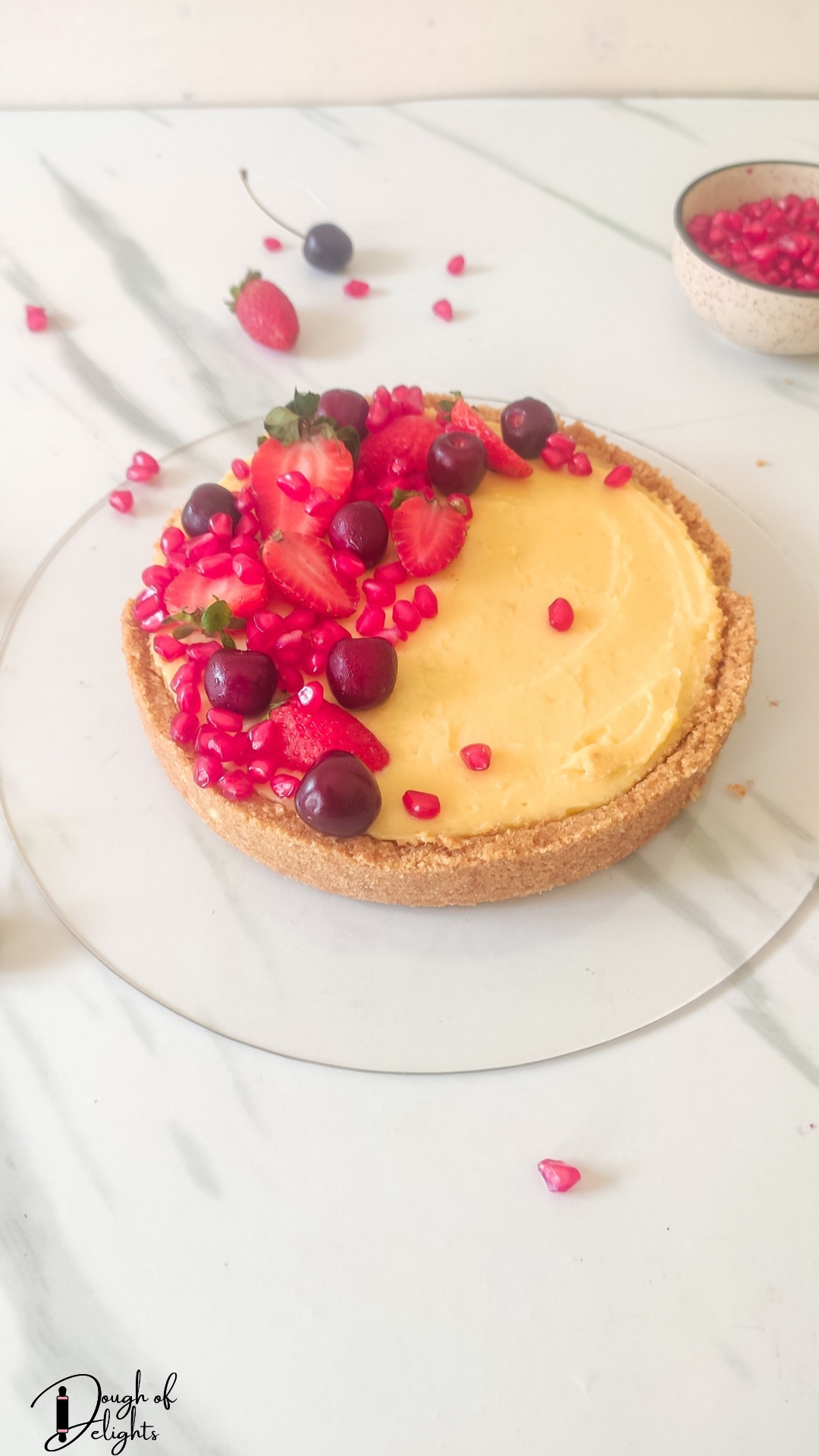 Vanilla Custard Fruit Tart (No-Bake, Biscuit Crust) - DOUGH OF DELIGHTS