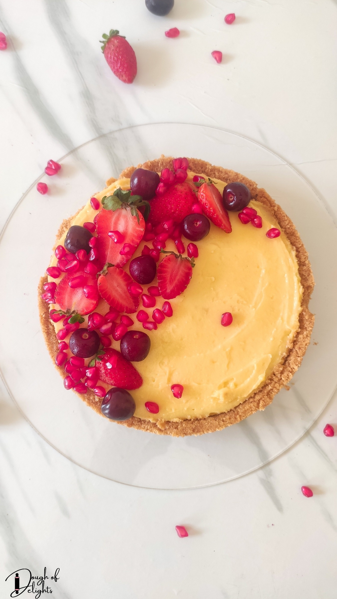 Vanilla Custard Fruit Tart (No-Bake, Biscuit Crust) - DOUGH OF DELIGHTS