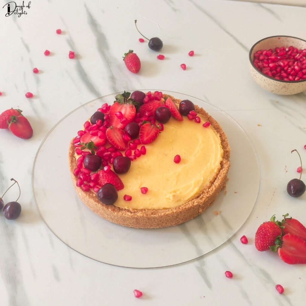 Vanilla Custard Fruit Tart (No-Bake, Biscuit Crust) - DOUGH OF DELIGHTS
